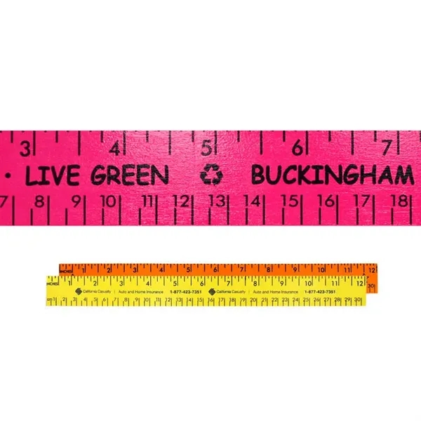 12" Fluorescent Wood Ruler - English & Metric Scale - Cavanadv